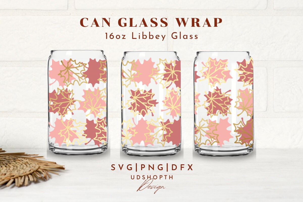 Pink Autumn Leaves Beer Can Glass Svg 16oz Libbey Full Wrap - Etsy