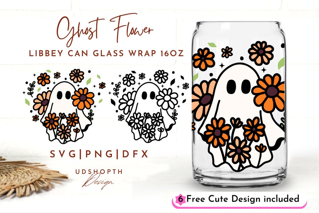 Ghost Flower Svg, Halloween Glass Can Svg, 16oz Libbey Can Glass Svg ...