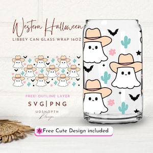 Cute Ghost 16oz Glass Can Wrap Svg, Western Halloween, Retro Halloween ...