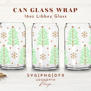 Christmas Trees and Snowflake Can Glass Svg,16oz Libbey Full Wrap Svg ...