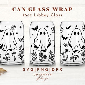 Ghost Floral Svg, Halloween Glass Can Svg, 16oz Libbey Can Glass Svg ...