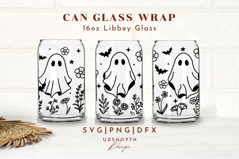 Ghost Floral Svg, Halloween Glass Can Svg, 16oz Libbey Can Glass Svg ...