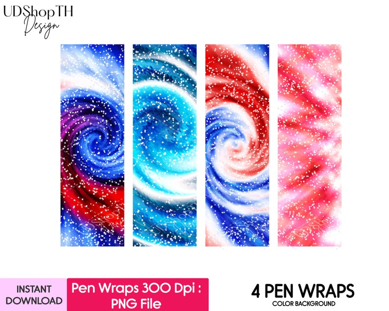 Red White Blue Pen Wrap, Red White Blue Tie Dye Pen Wrap, Glitter ...