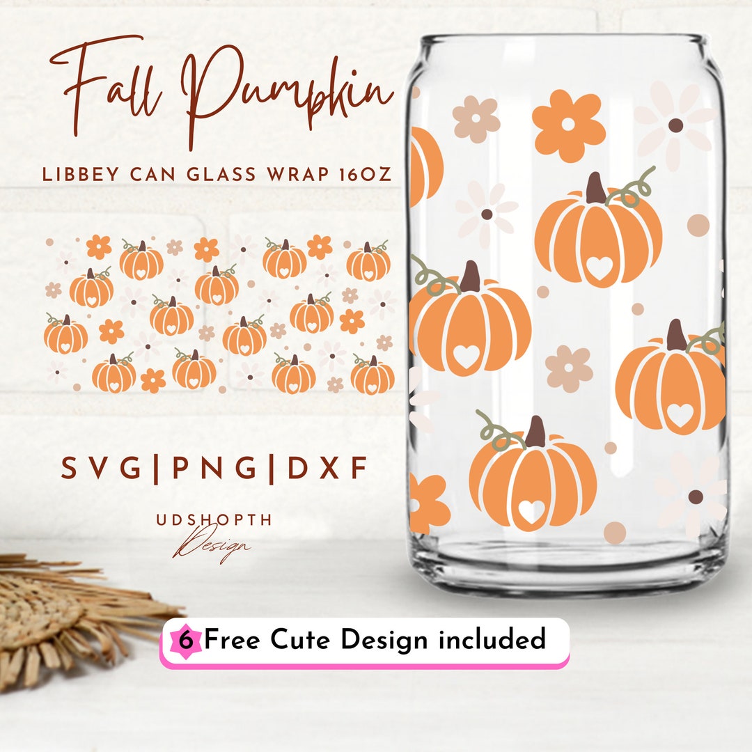 Fall Pumpkin 16oz Libbey Glass Can Svg, Pumpkin and Flower Glass Cup ...