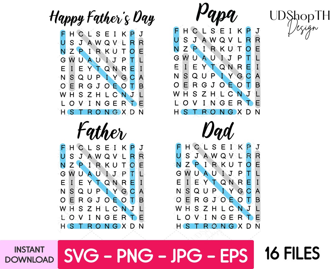 Happy Father's Day Word Search Sign SVG, Dad Word Search SVG, Father's ...