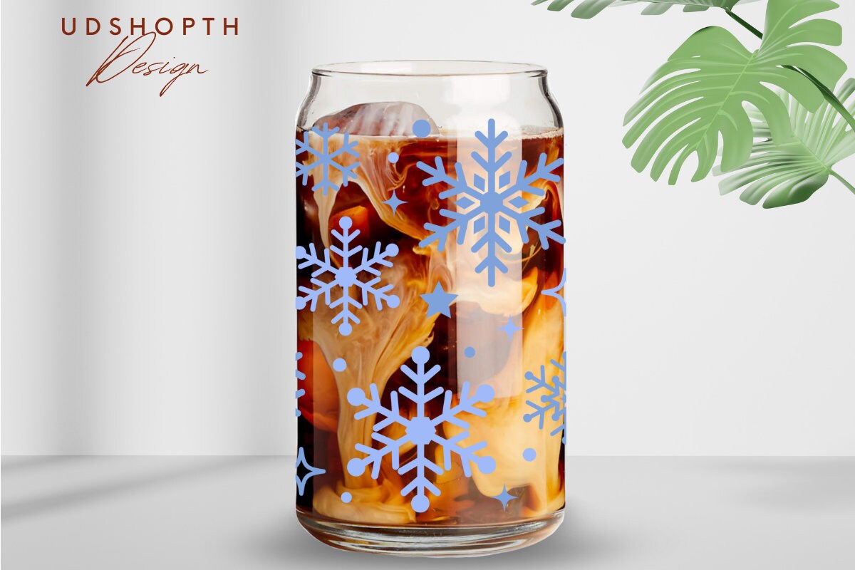 Winter Snowflake Christmas Can Glass Svg 16oz Libbey Full - Etsy