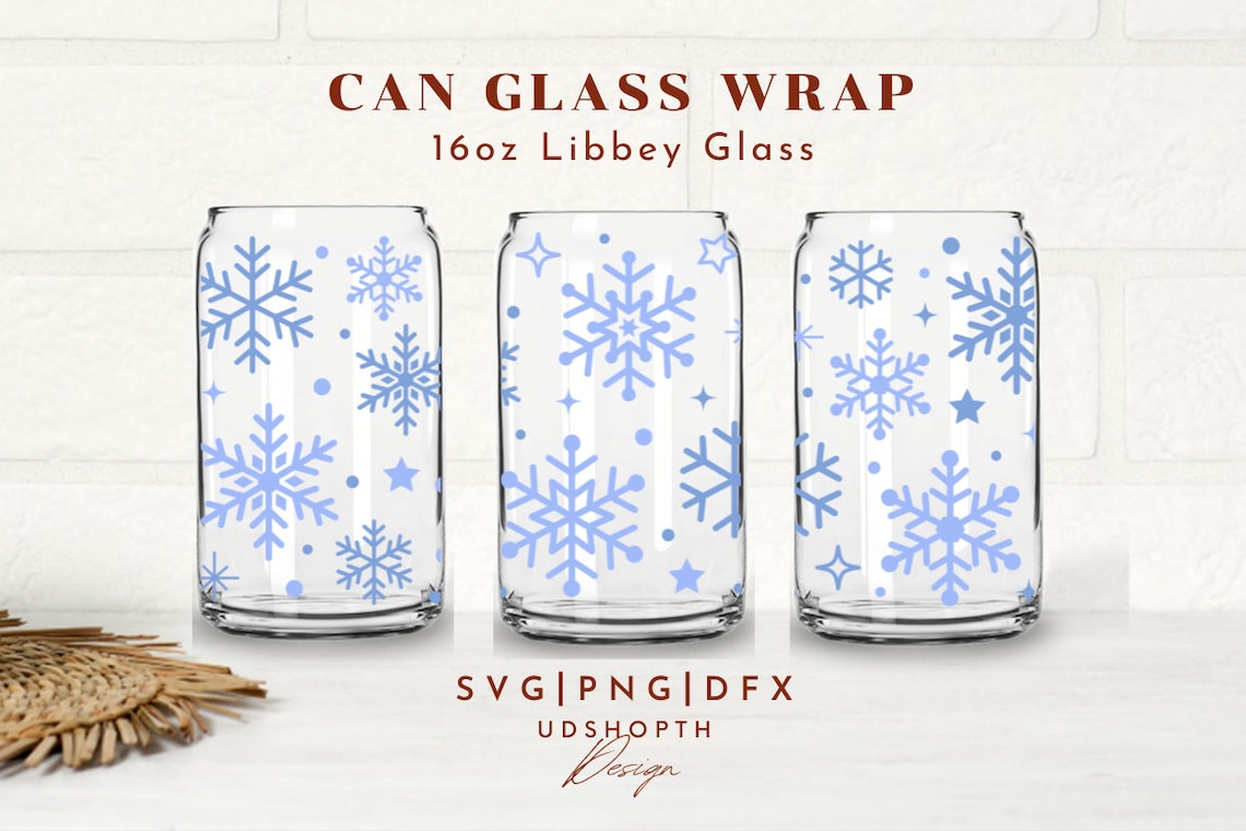 Winter Snowflake Christmas Can Glass Svg 16oz Libbey Full - Etsy