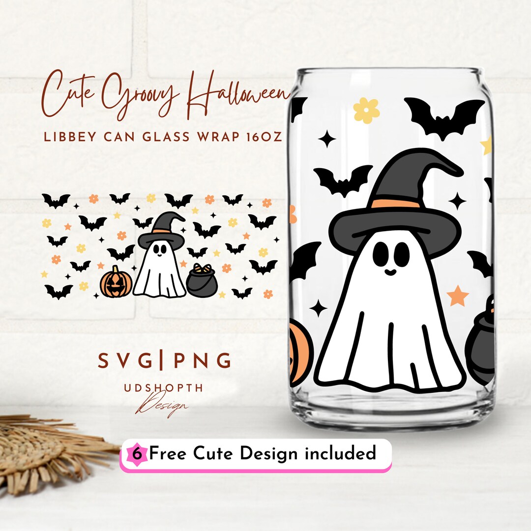 Groovy Halloween 16oz Glass Can Wrap Svg, Retro Halloween, Hippie ...