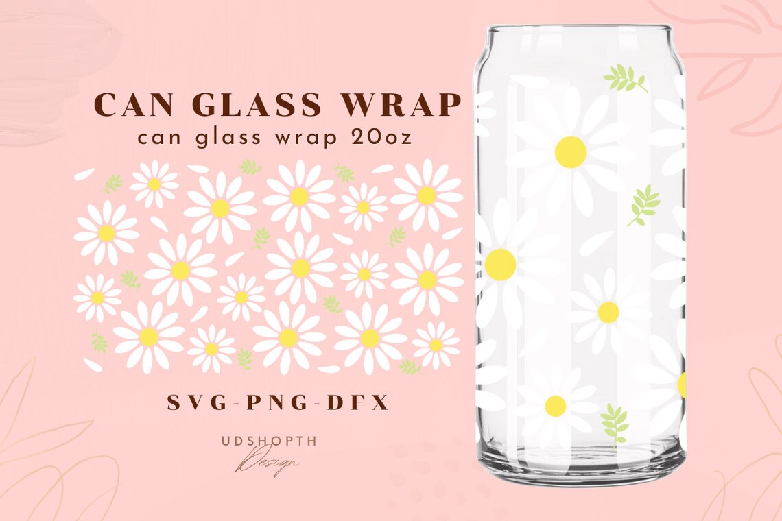Daisy Beer Can Glass Svg, Daisy Wrap Svg, Daisy Flower Glass Wrap ...