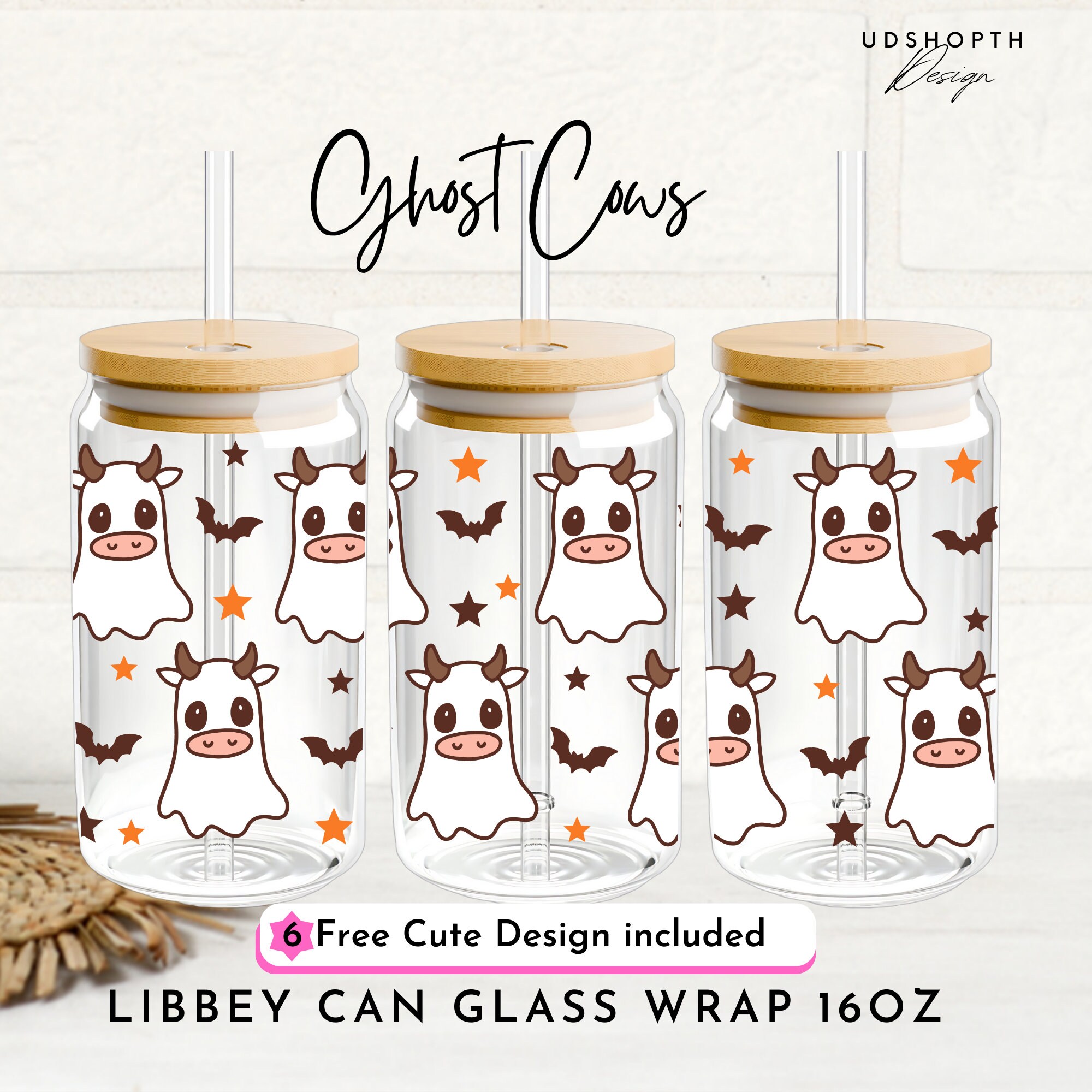 Ghost Cows Glass Can Svg, 16oz Libbey Wrap Svg, Cute Ghost Svg ...