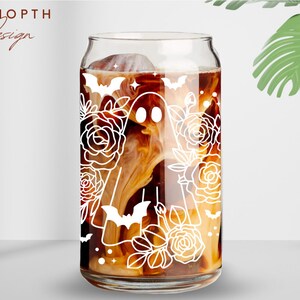 Retro Halloween Svg, Rose Floral Ghost Svg, 16oz Libbey Can Glass Svg ...
