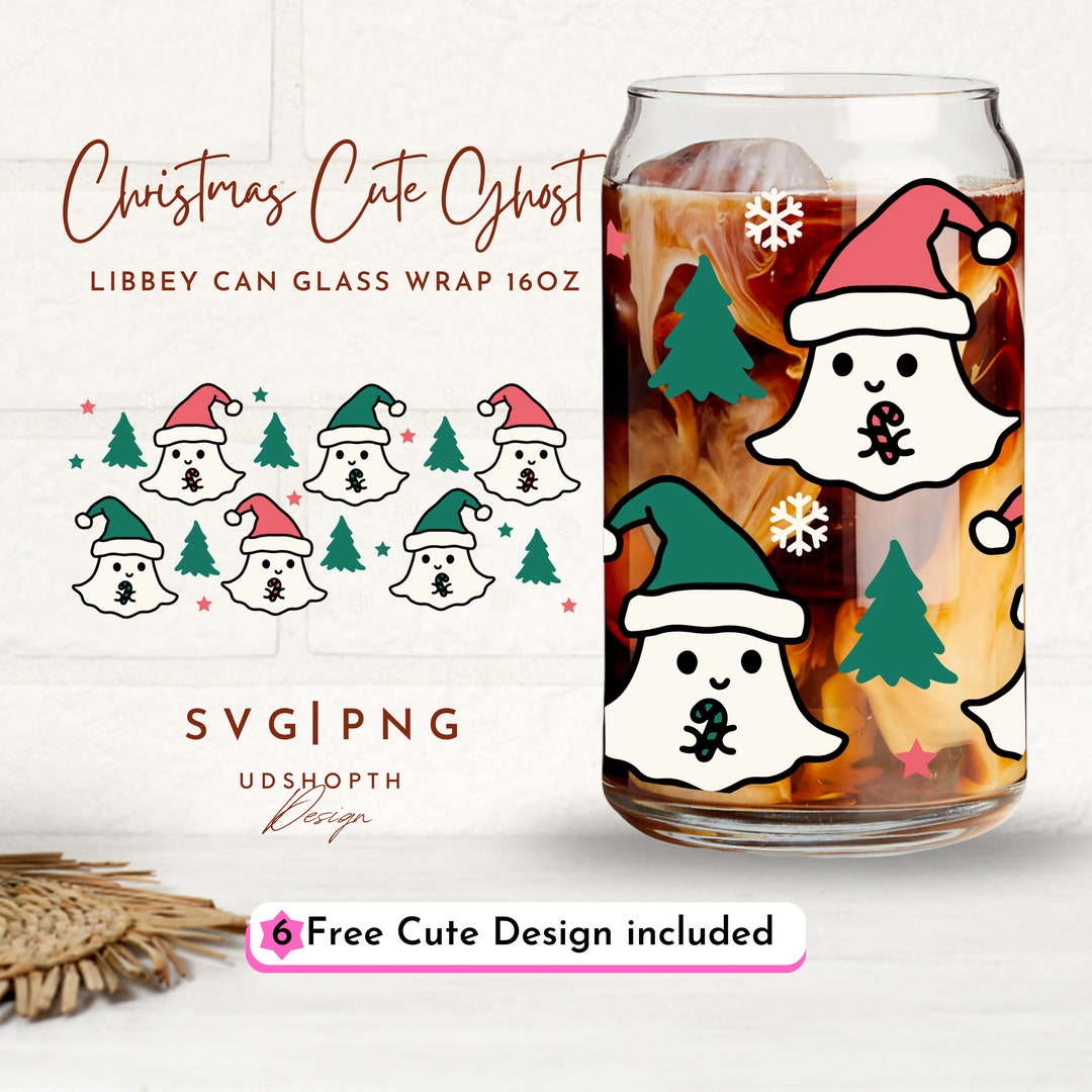 Spooky Christmas 16oz Glass Can Wrap Svg, Christmas Cute Ghost Svg ...