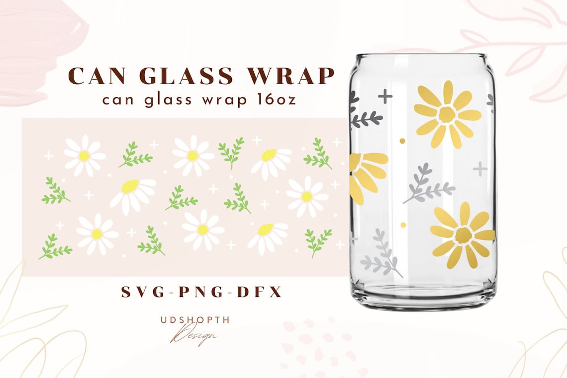 Daisy Wrap Svg Daisy Flower Glass Wrap Template Flower Can | Etsy