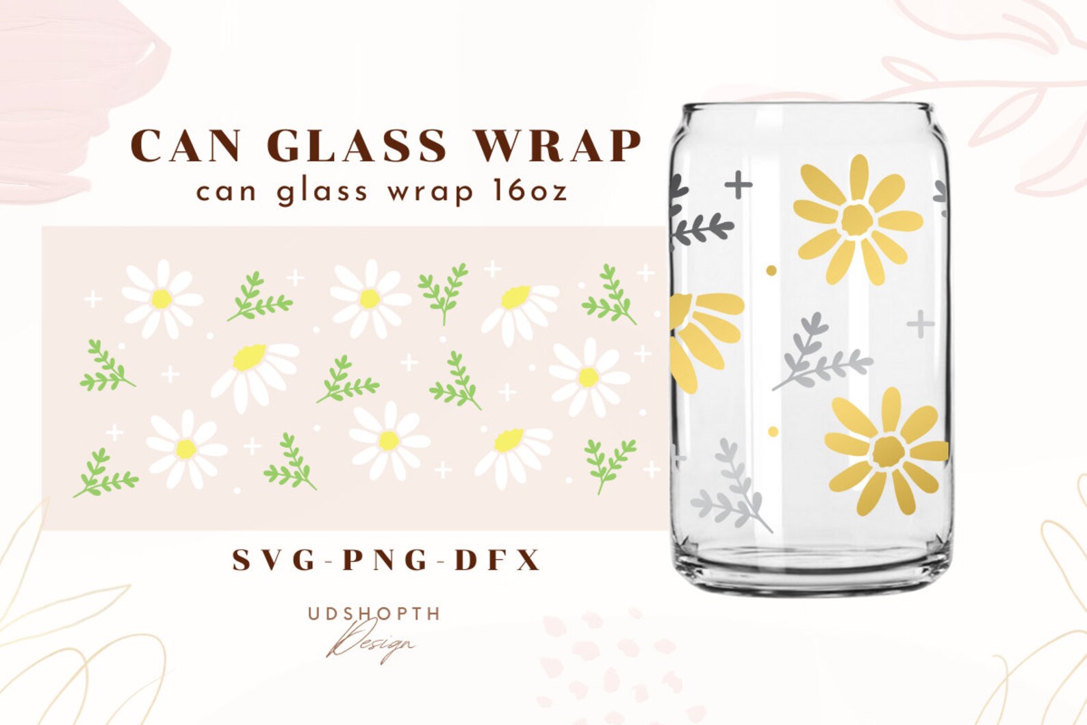 Daisy Wrap Svg Daisy Flower Glass Wrap Template Flower Can - Etsy