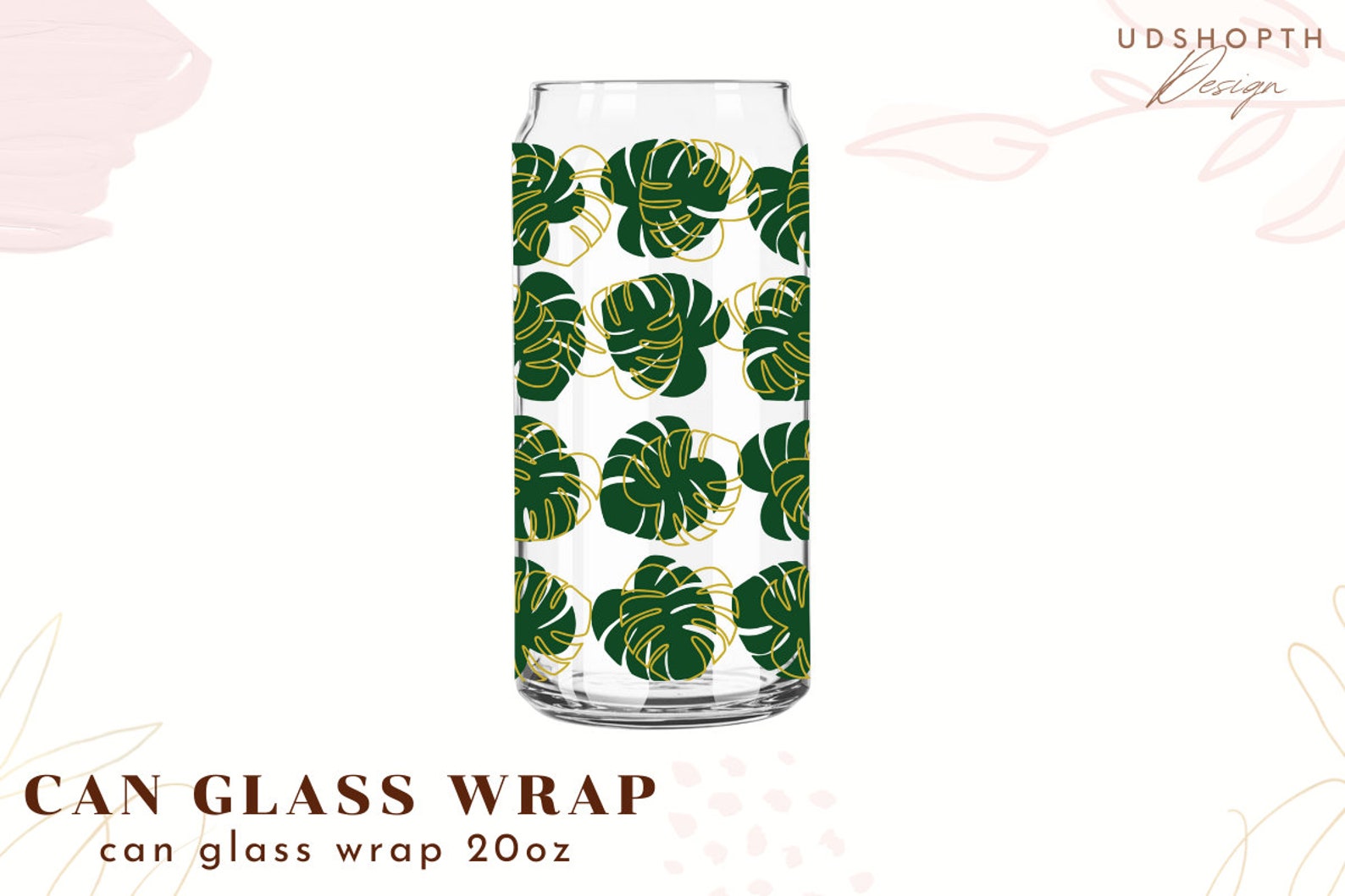 Monstera Leaves Libbey Glass Can Wrap SVG File Cup Wrap for - Etsy