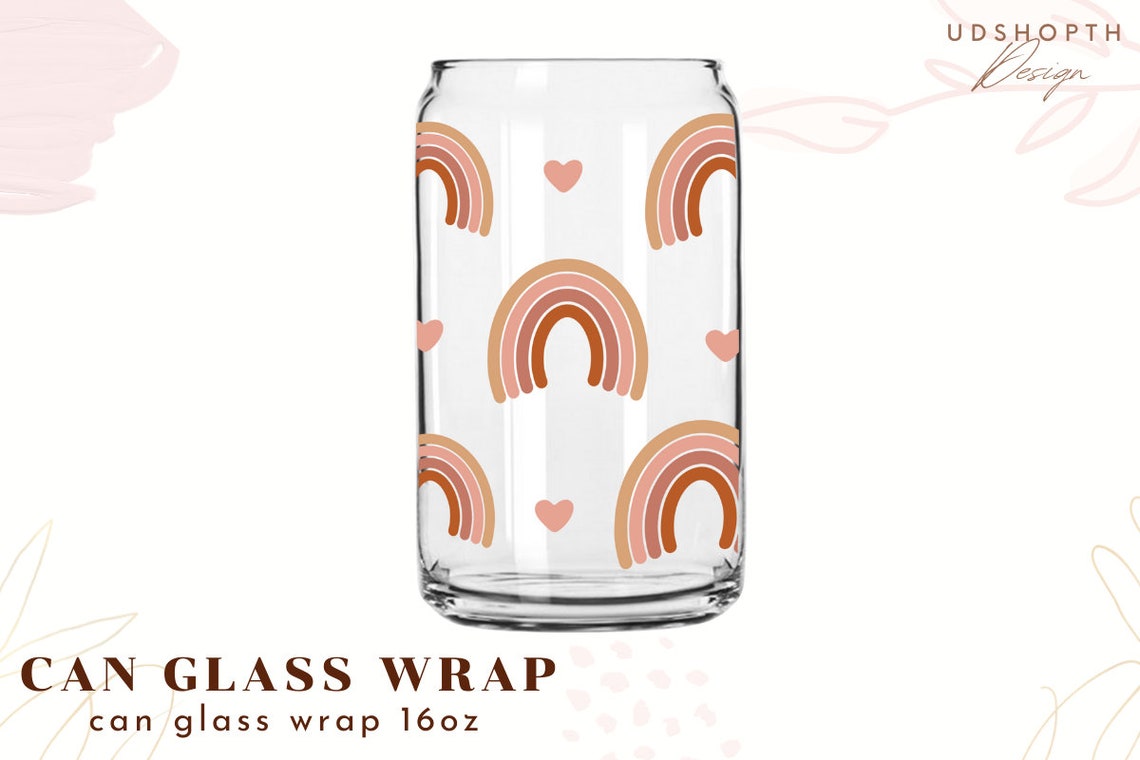 Boho Rainbow Glass, Glass Coffee Cup, Cup Wrap for Libbey 16oz, Beer ...