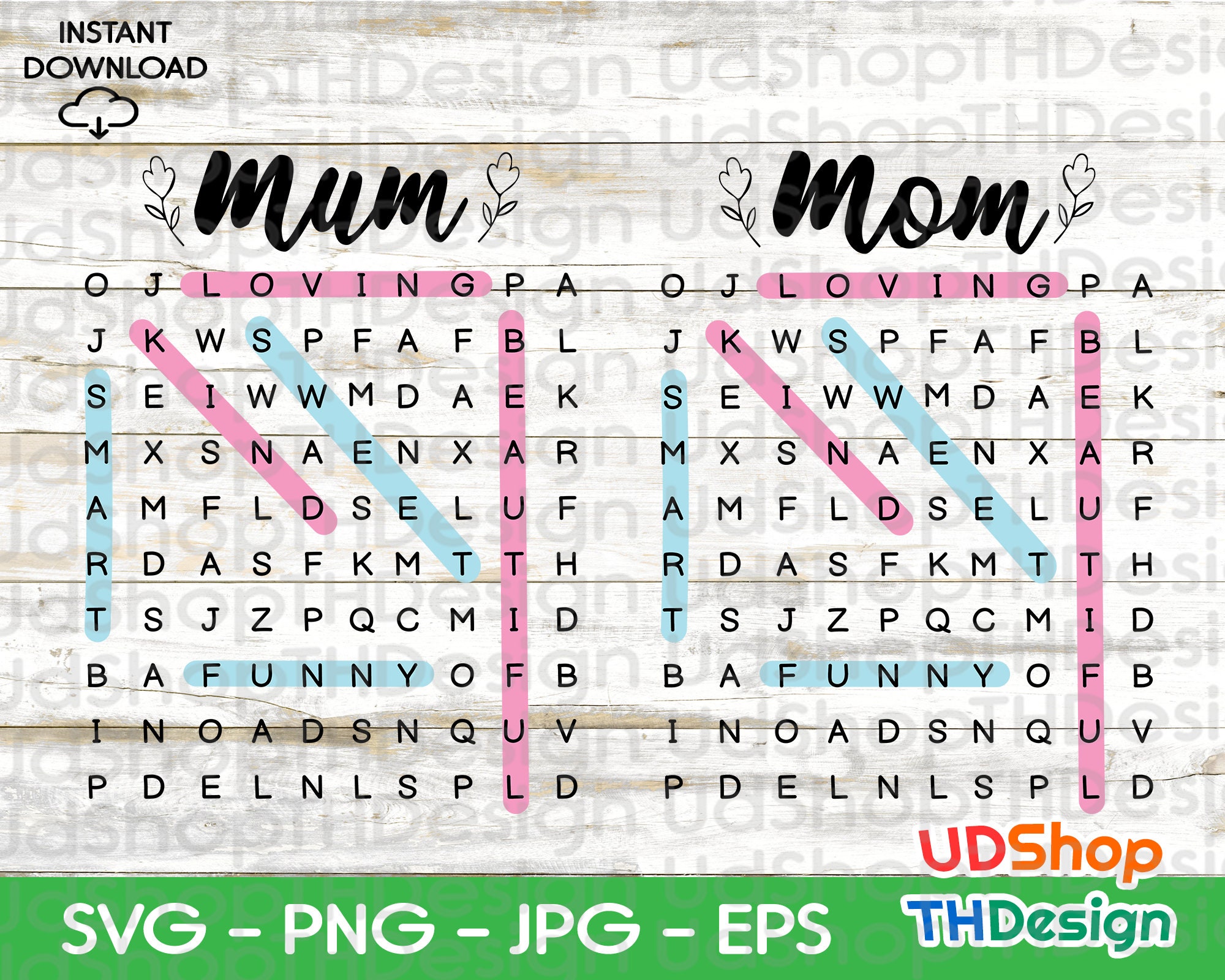 Mom/mum Word Search Sign Svgmother's Day Word Search Sign - Etsy