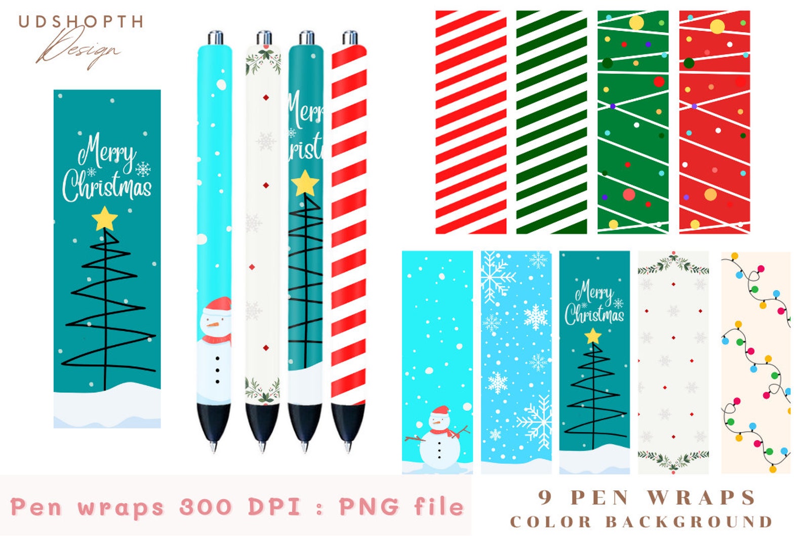 Christmas Pen Wrap, Pen Wrap PNG, Christmas Bundle Glitter Waterslide ...