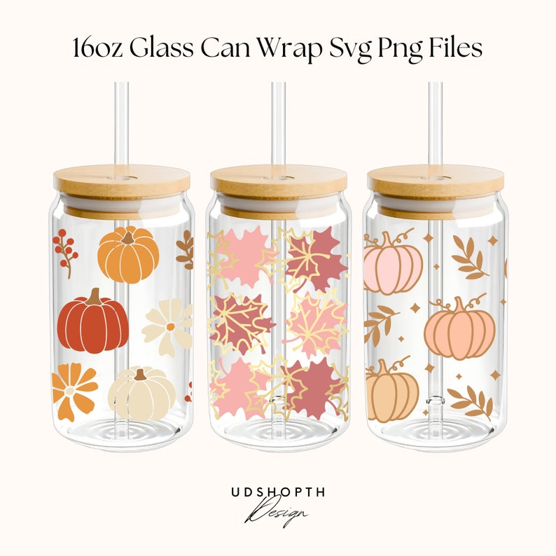 Fall Bundle Glass Iced Coffee Cup 16oz Glass Cup Svg, Pumpkin Season ...