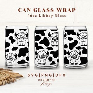 Cute Highland Cow 16oz Glass Can Wrap Svg, Cow Svg, Cow Print Svg, Baby ...