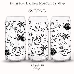 Summer Beach Libbey Svg, Wrap for Libbey 16oz Can Glass, Tropical ...