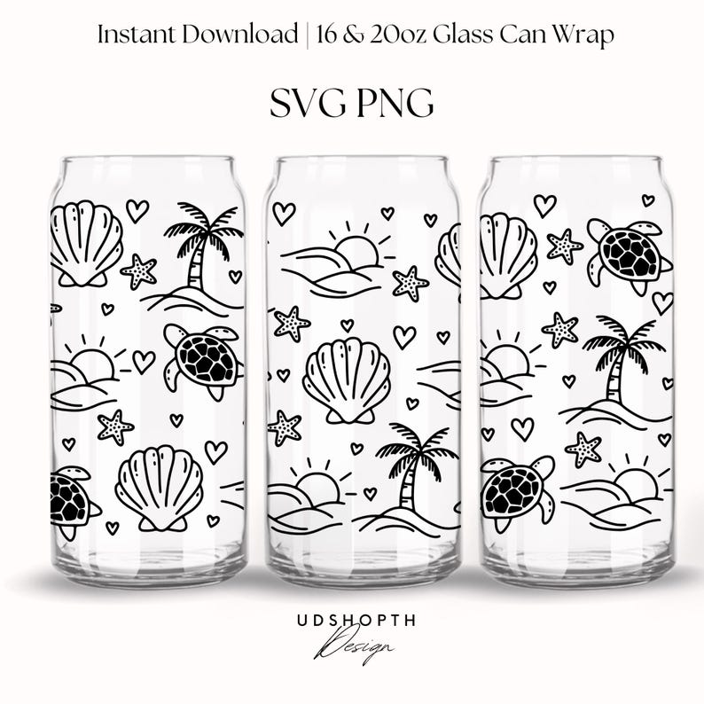 Summer Beach Libbey Svg, Wrap for Libbey 16oz Can Glass, Tropical ...