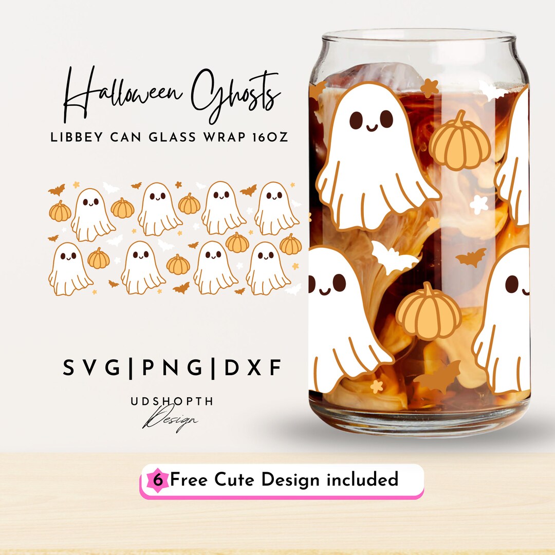 Halloween Ghosts Glass Can Svg, 16oz Libbey Wrap Svg, Cute Ghost Svg ...