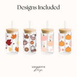 Fall Bundle Glass Iced Coffee Cup 16oz Glass Cup Svg, Pumpkin Season ...