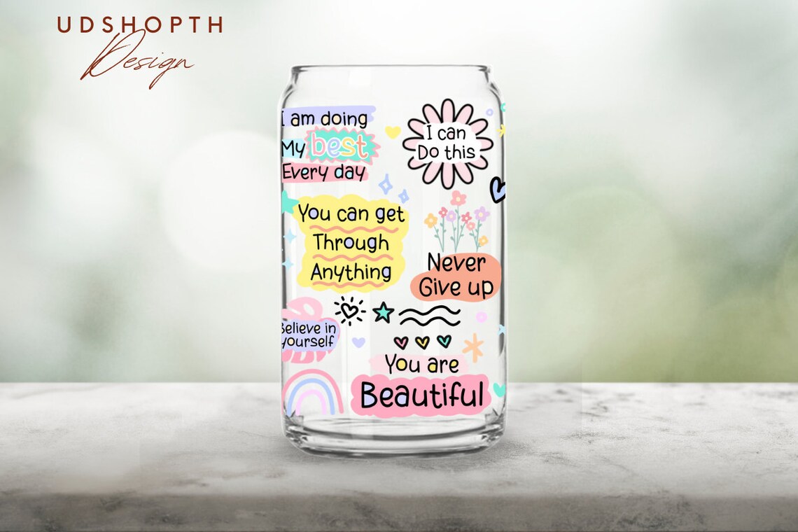 Cup of Positivity Png, 16oz Libbey Glass Can Png File Cup Wrap, Self ...