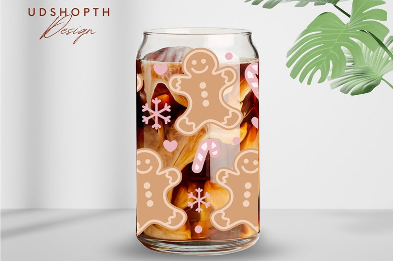 Gingerbread Man Beer Can Glass Svg, 16oz Libbey Full Wrap Svg, Pink ...