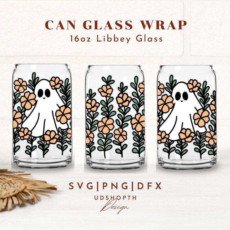 Retro Ghost Flowers Svg, Floral Ghost Svg, 16oz Can Glass Svg ...