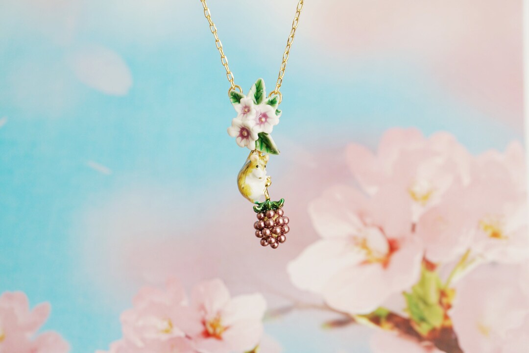 Cute Mouse and Blackberry Necklace Animal Necklace Mouse Necklace Mum ...