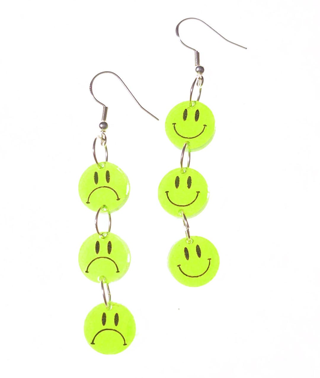 Neon Smiley Frowny Emoji Happy Sad Mood Earrings // Clip-on or Piercing ...