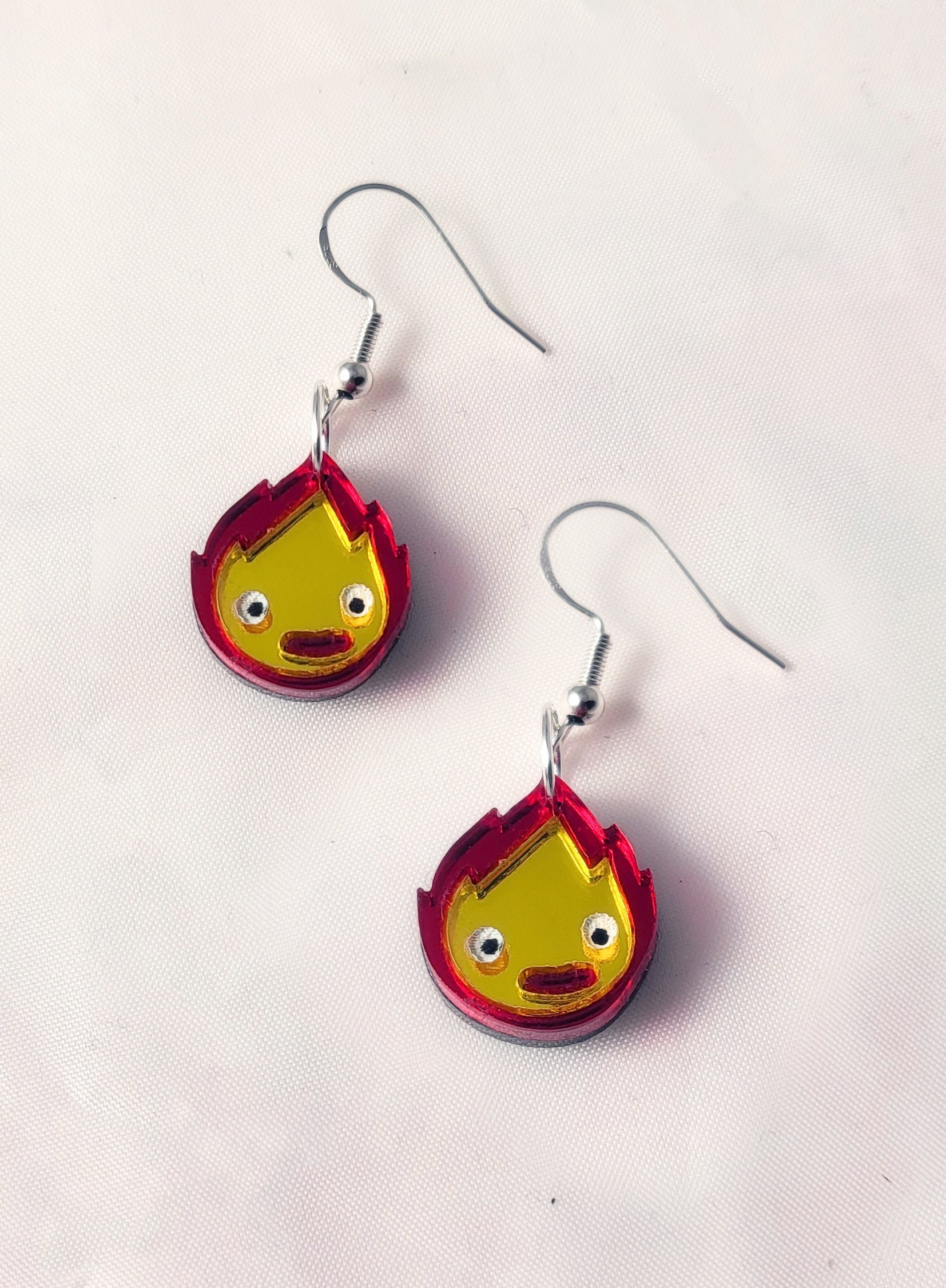 Calcifer Howl's Moving Castle Fire Mirrored Earrings // Piercing or ...