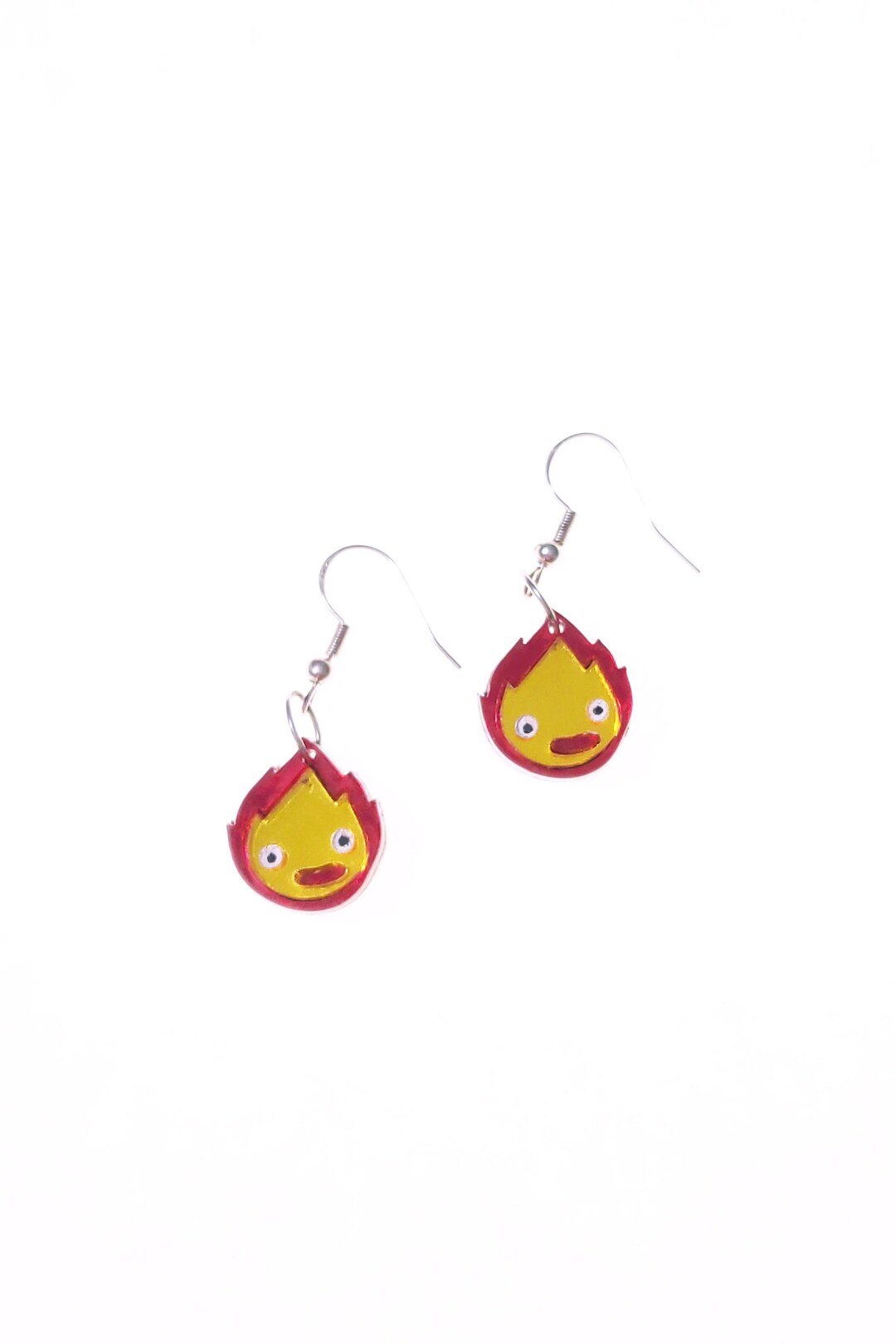 Calcifer Howl's Moving Castle Fire Mirrored Earrings // Piercing or ...