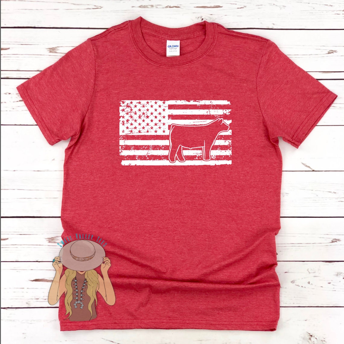 Show Steer Graphic Tee | American Flag Show Steer Tee | Show Cattle ...