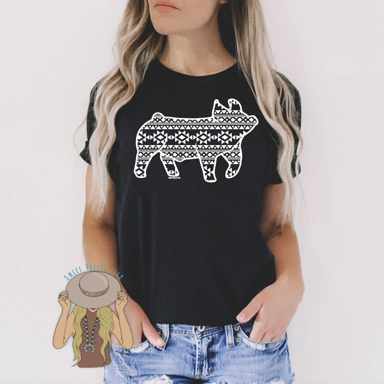 Show Pig Aztec Graphic Tee | Aztec Show Pig | Pig Graphic Tee | Show ...