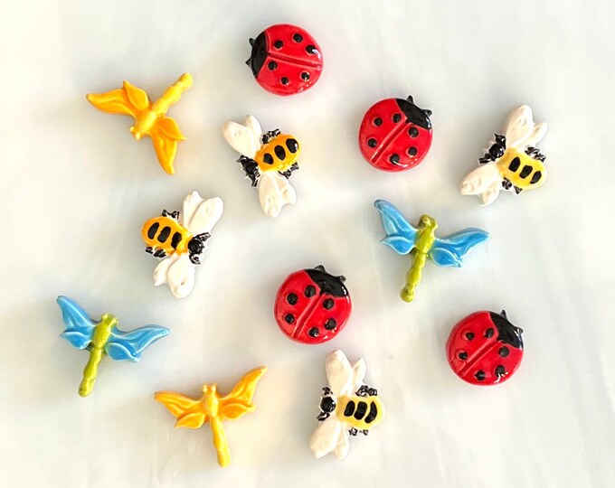 Ceramic Bee, Ladybug and Dragonfly Tiles, 12 Pcs, Bright Bold Colors ...