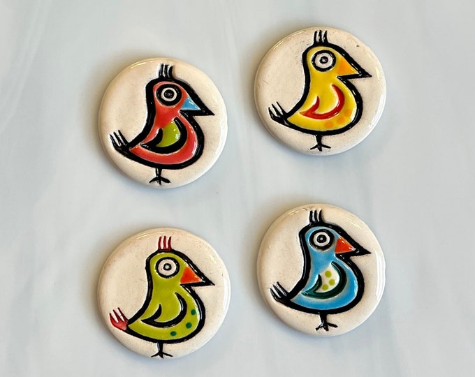 Ceramic Bird Tiles, 4pcs, Funky Bird Tiles, Whimsical, Hand Cut and ...