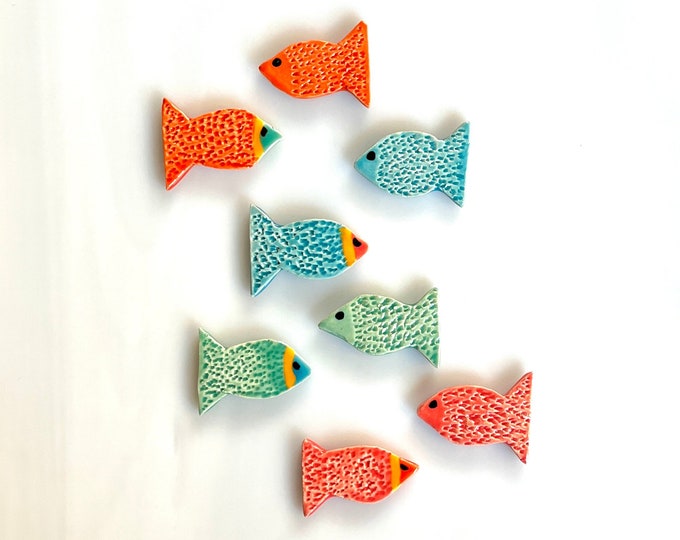 Ceramic Fish Tiles, 8pcs, Hand Cut and Textured, Two Designs, Bright ...