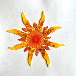 Ceramic Sun With Sun Ray Tiles, 17pcs, Whimsical Mandala Center, Ombre ...
