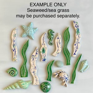Ceramic Seashell and Sea Creature Tiles, 12pcs, Variety Blues and ...