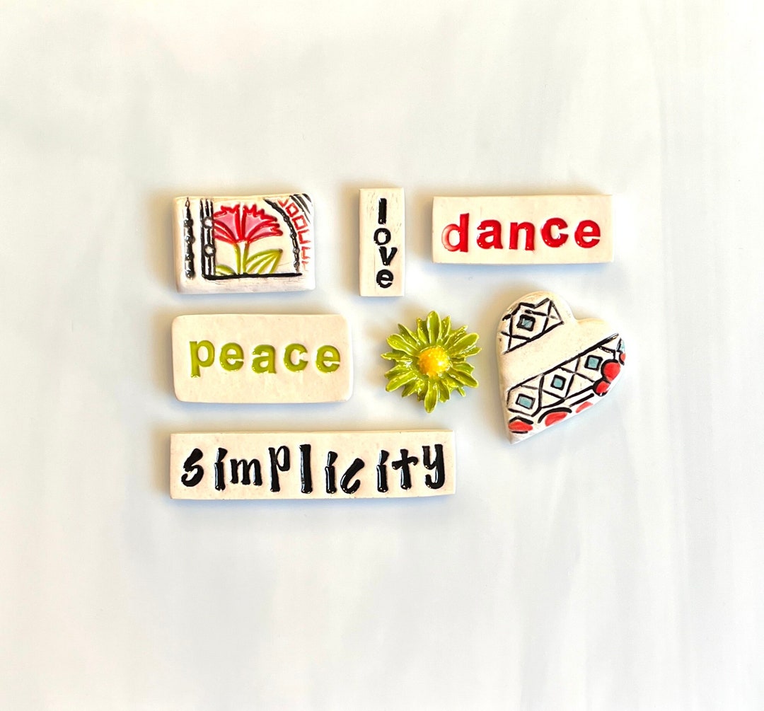 Ceramic Word and Tile Set, 7pcs, Inspirational Word Tiles, Whimsical ...