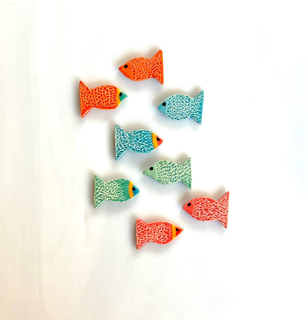 Ceramic Fish Tiles, 8pcs, Hand Cut and Textured, Two Designs, Bright ...