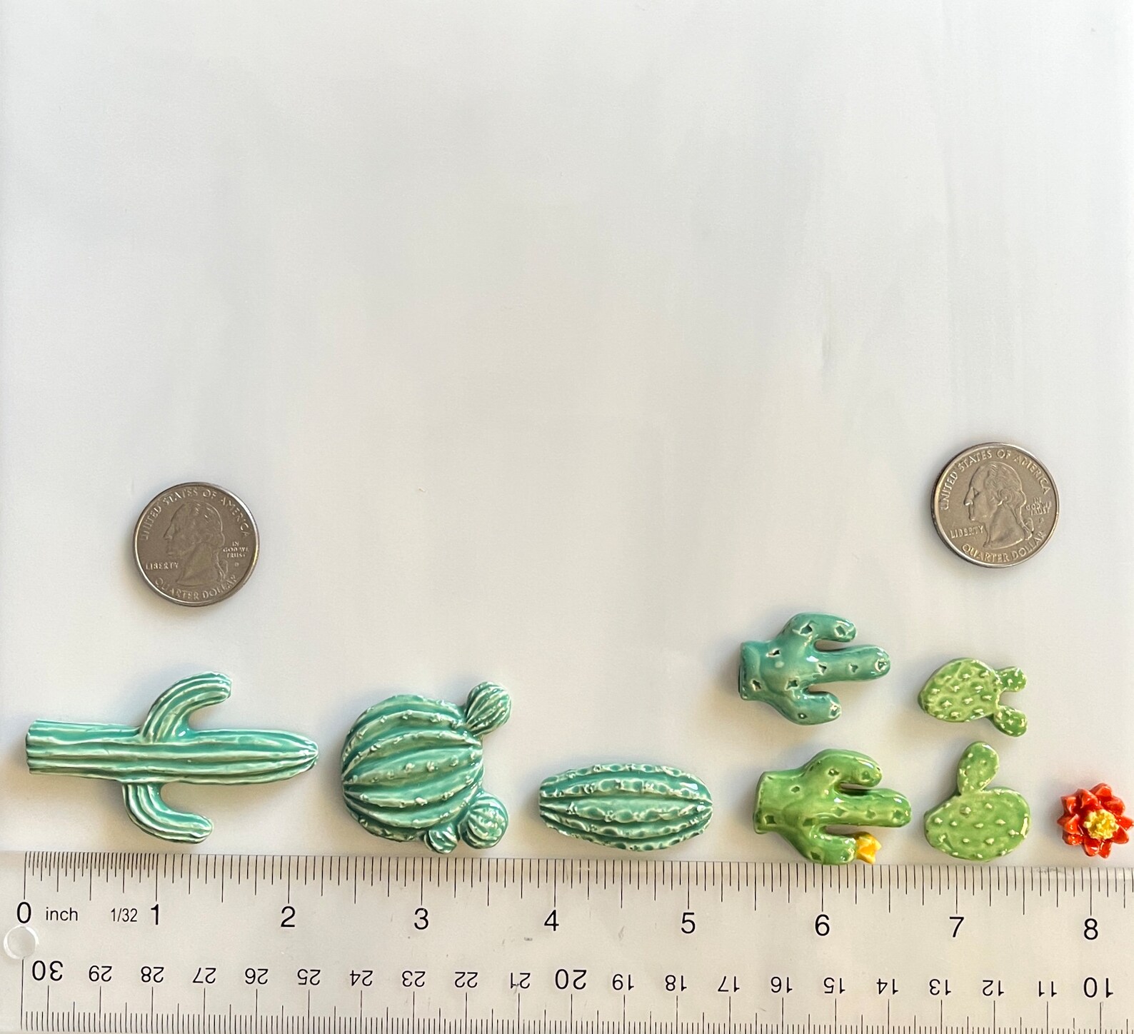 Ceramic Cactus Succulent Tiles, 8pcs, Variety of Styles and Sizes ...