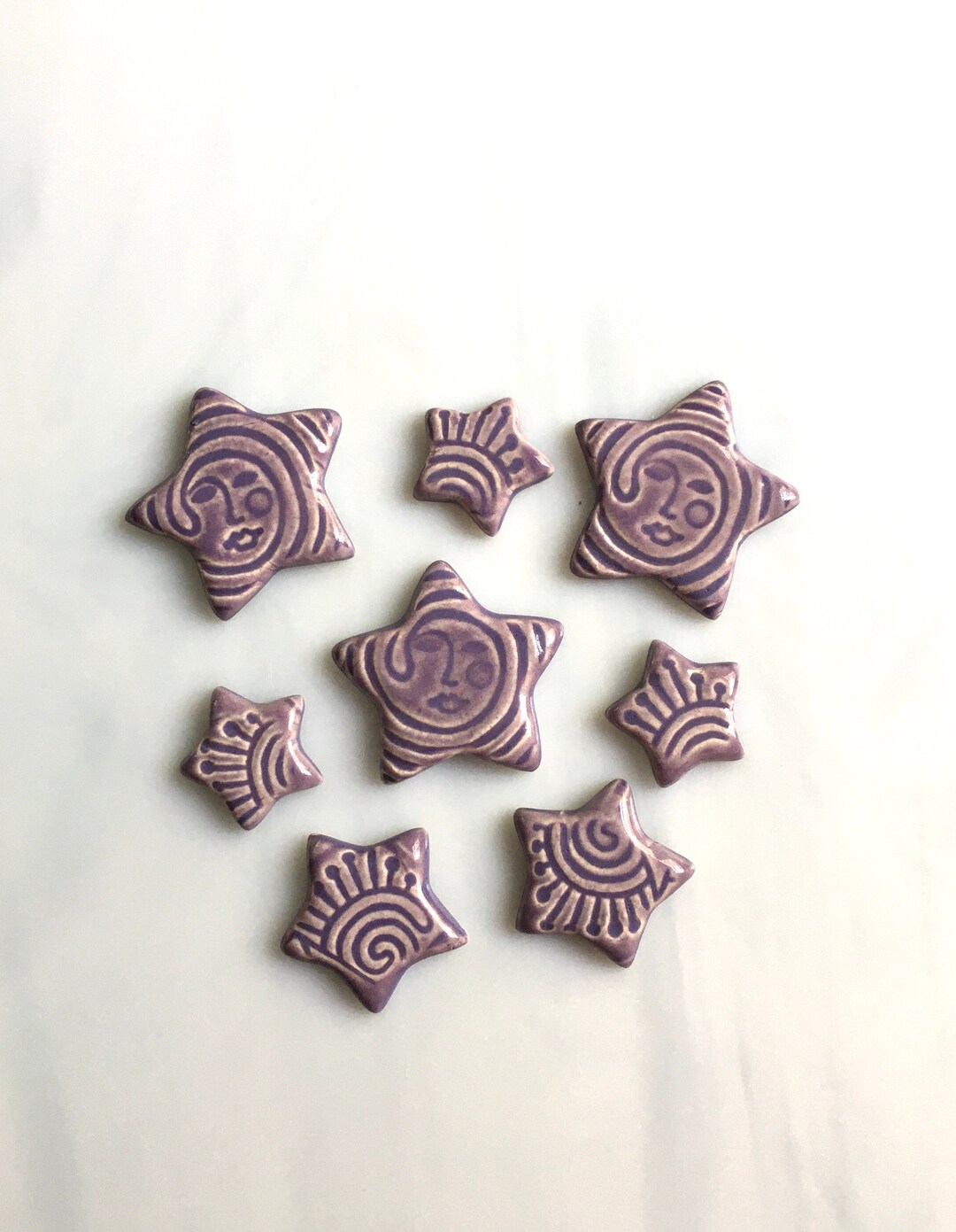 Ceramic Star Tiles, 8 Pcs, Whimsical Stamped Pattern Background Stars ...