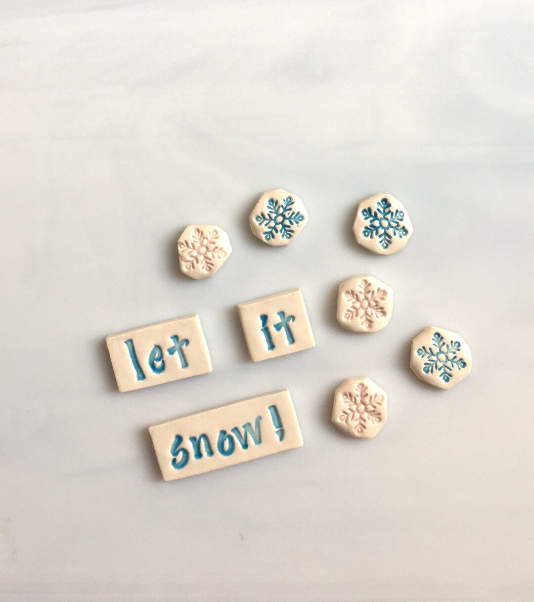 Ceramic Word and Snowflake Tiles, 9 Pcs, Winter Theme, Hand Cut and ...