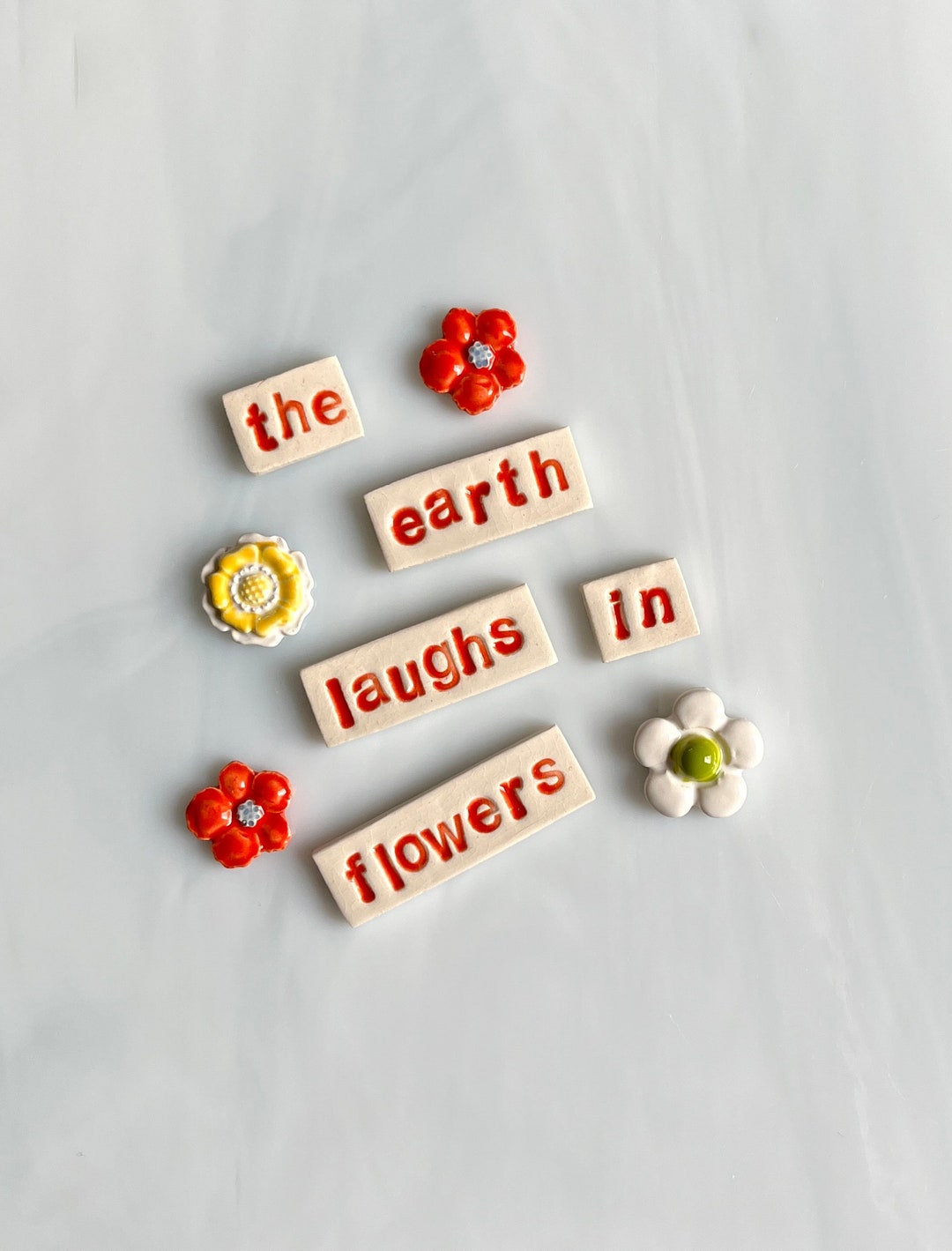 Ceramic Word and Flower Tiles 9pcs Inspiring Words Variety - Etsy