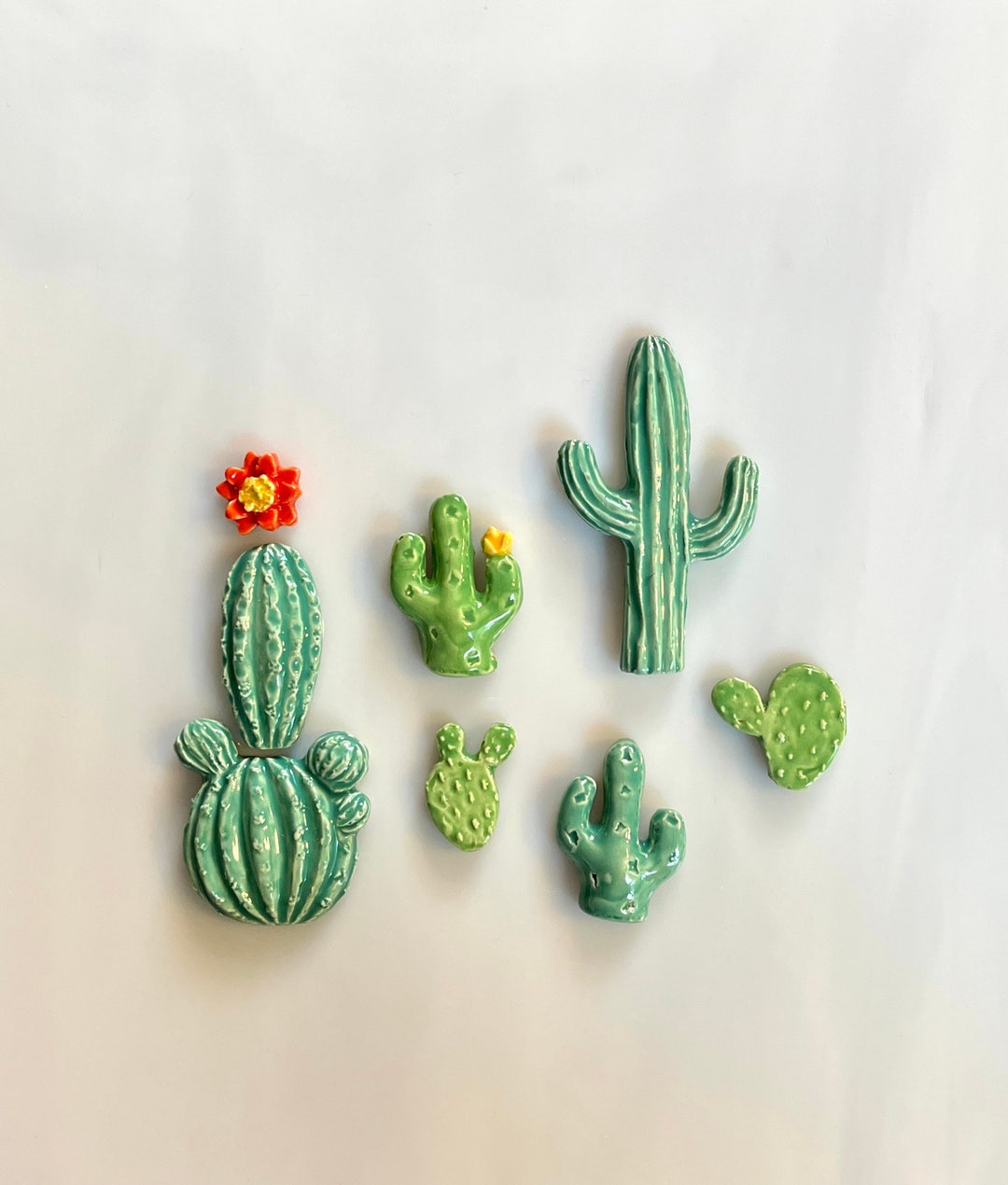 Ceramic Cactus Succulent Tiles, 8pcs, Variety of Styles and Sizes ...