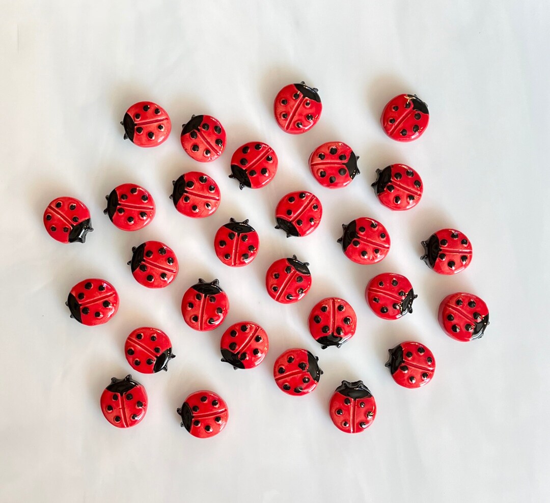 Ceramic Ladybug Tiles, Bright Red and Black, 5/8" X 3/4", Whimsical ...